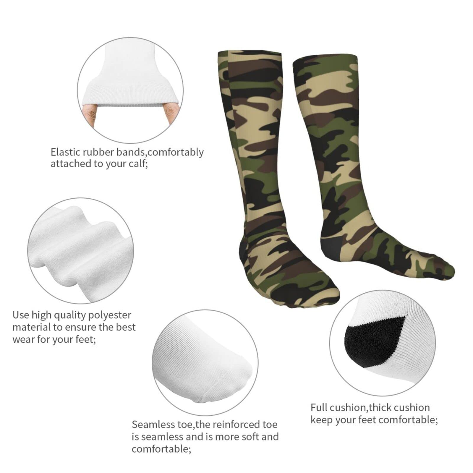 Braytow Army Green Camouflage Unisex Compression Socks For Women And Men Polyester Knee High Sock For Running Travel Athletic Cycling