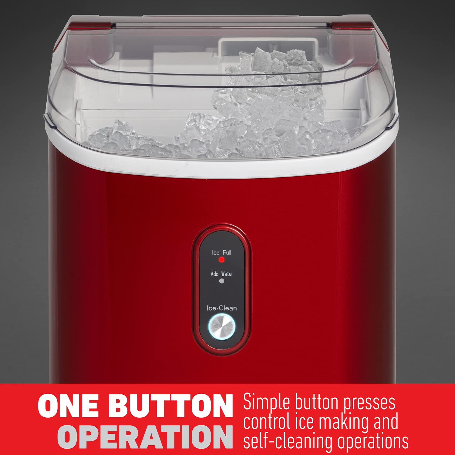 Deco Chef 33LB Per Day Countertop Ice Maker, 1-Click Automatic Operation, Self-Cleaning, Chewable Soft Nugget Ice, Red Stainless