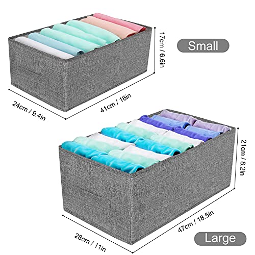Valease 2-Pack Linen Fabric Storage Bin for Shelves(No Lid),Washable Storage Box Containers Baskets Cube with Handles for Bedroom,Closet Organizer,Office,Living Room,Nursery (Grey, Small)