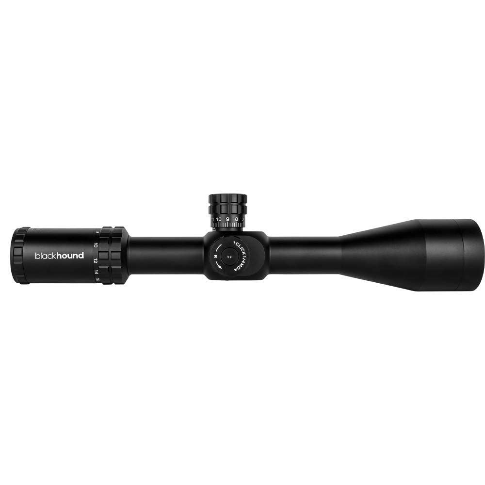 Blackhound Optics Genesis 6-24x50 FFP MOA, Illuminated 1/4 MOA Reticle, Zero Stop and Parallax with 30mm Rings, 50mm Hood and Mounting Bubble Levels