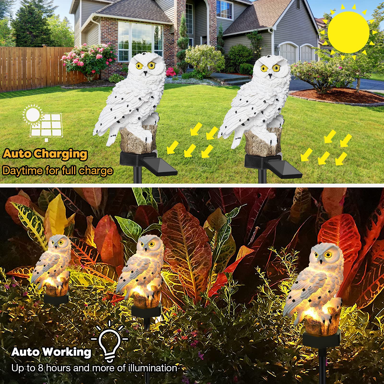 TCJJ Solar String Lights Outdoor Crystal Globe Garden Lights with 8 Lighting Modes, Waterproof Decorative Solar Powered Patio Hanging Lights for Yard Porch Wedding Christmas Party (Owl)