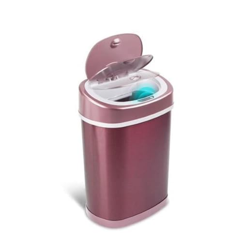 CLMSTE 4 Gallon Office Trash Can, Oval Non-Contact Stainless Steel Trash Can (Purple), WYT-42