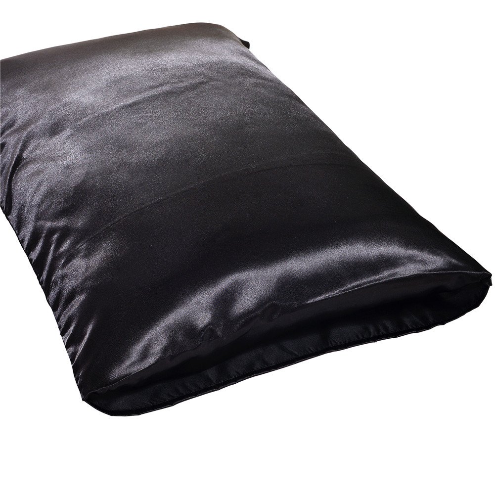 DREFEEL Hotel Quality Black Duvet Cover Set Queen/Full Size Silk Like Satin Bedding with Hidden Zipper Ties Soft Comfortable Stain Resistant Solid Quilt/Comforter Cover Set