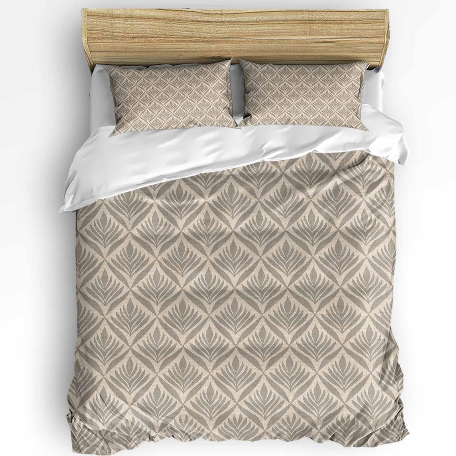 Boanket 3 Pieces Bedding Set California King Size, Brown Floral Soft Duvet Cover Set Comforter Cover Set with Zipper Closure&Corner Ties All-Season Bedding Set Vintage Modern Geometric Abstract Art