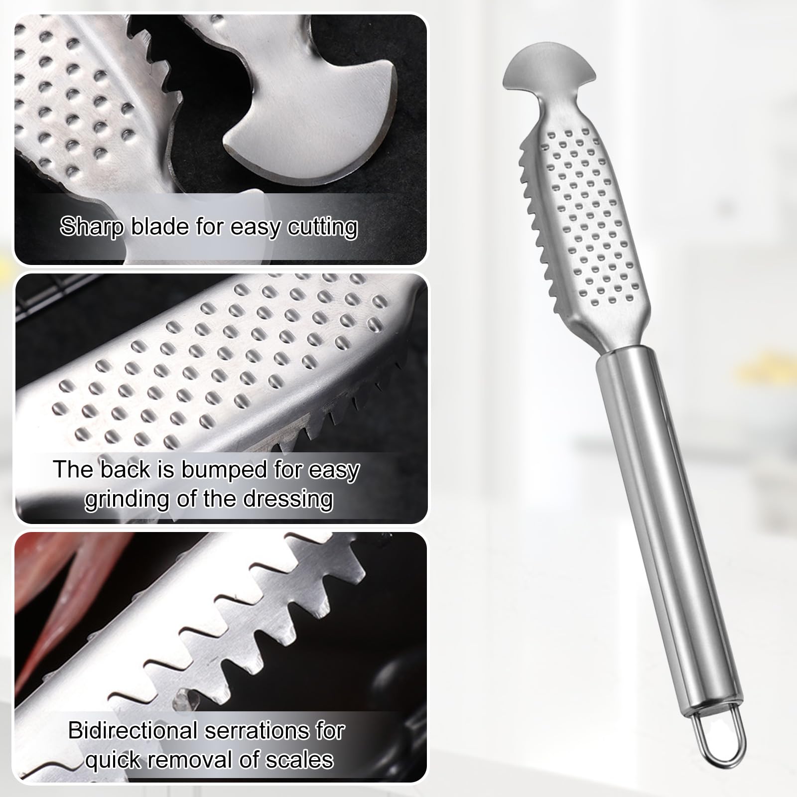 Klyuqoz Fish Scaler Remover, 4 Pack Fish Scale Knife, Stainless Steel 3-in-1 Fish Descaler Tool, Fish Peeler Open Belly and Dig Out Fish Cleaner Opener Tool Kitchen Accessory