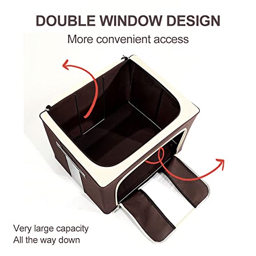 Dimusel Clothes Storage Bins, 100L [4 Pack ] Foldable Oxford Cloth Steel Frame Organizers Bag with Large Clear Window & Durable Handles Carry Handles for Clothing, Comforter Storage (Blue Dots)