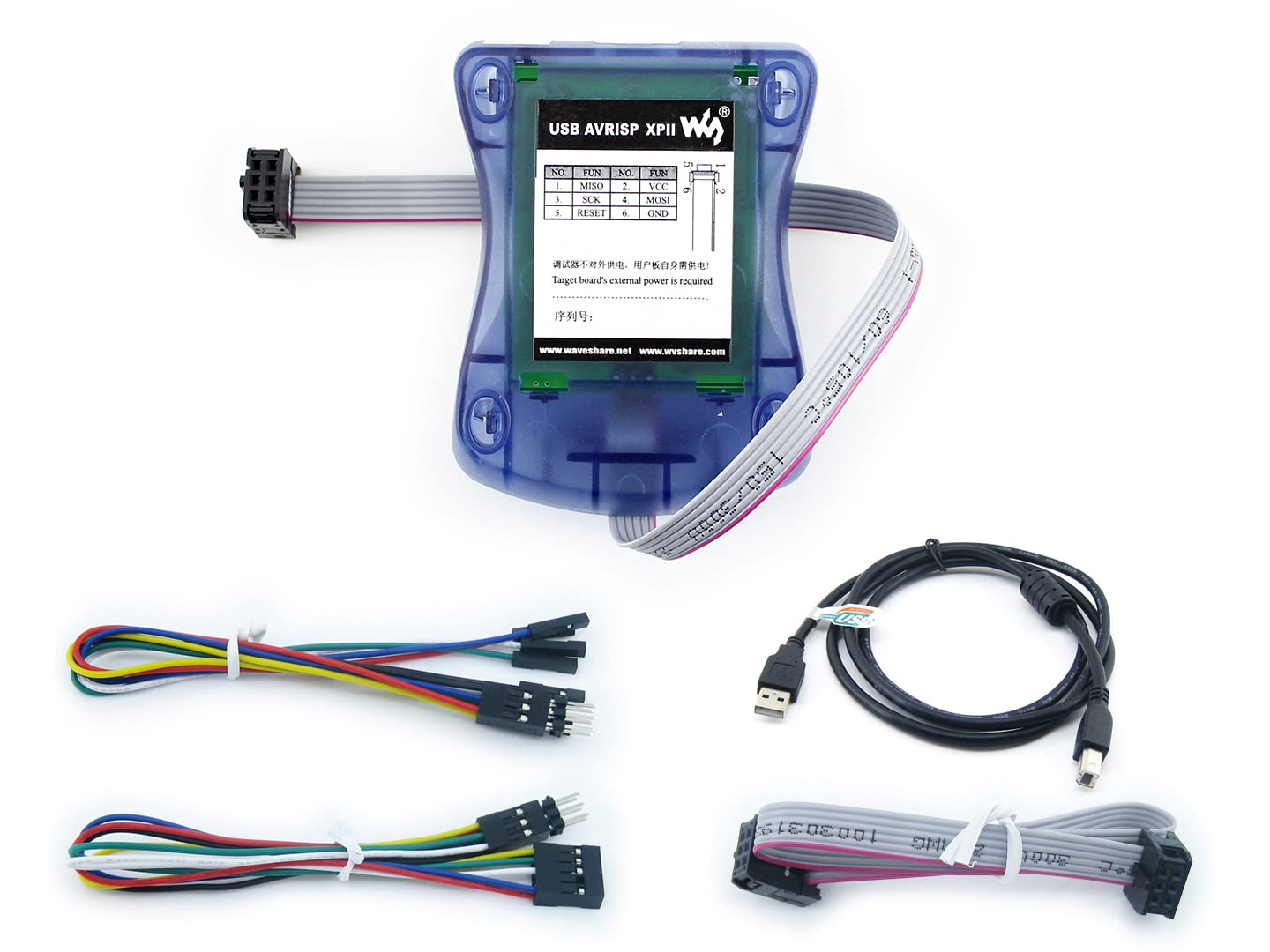 Waveshare-AVR Programmer USB AVRISP XPII Compatible with ATMEL at AVR ISP mk2 mkII in-System Programmer Supports AVR Studio 4/5/6/7 Or Higher Version