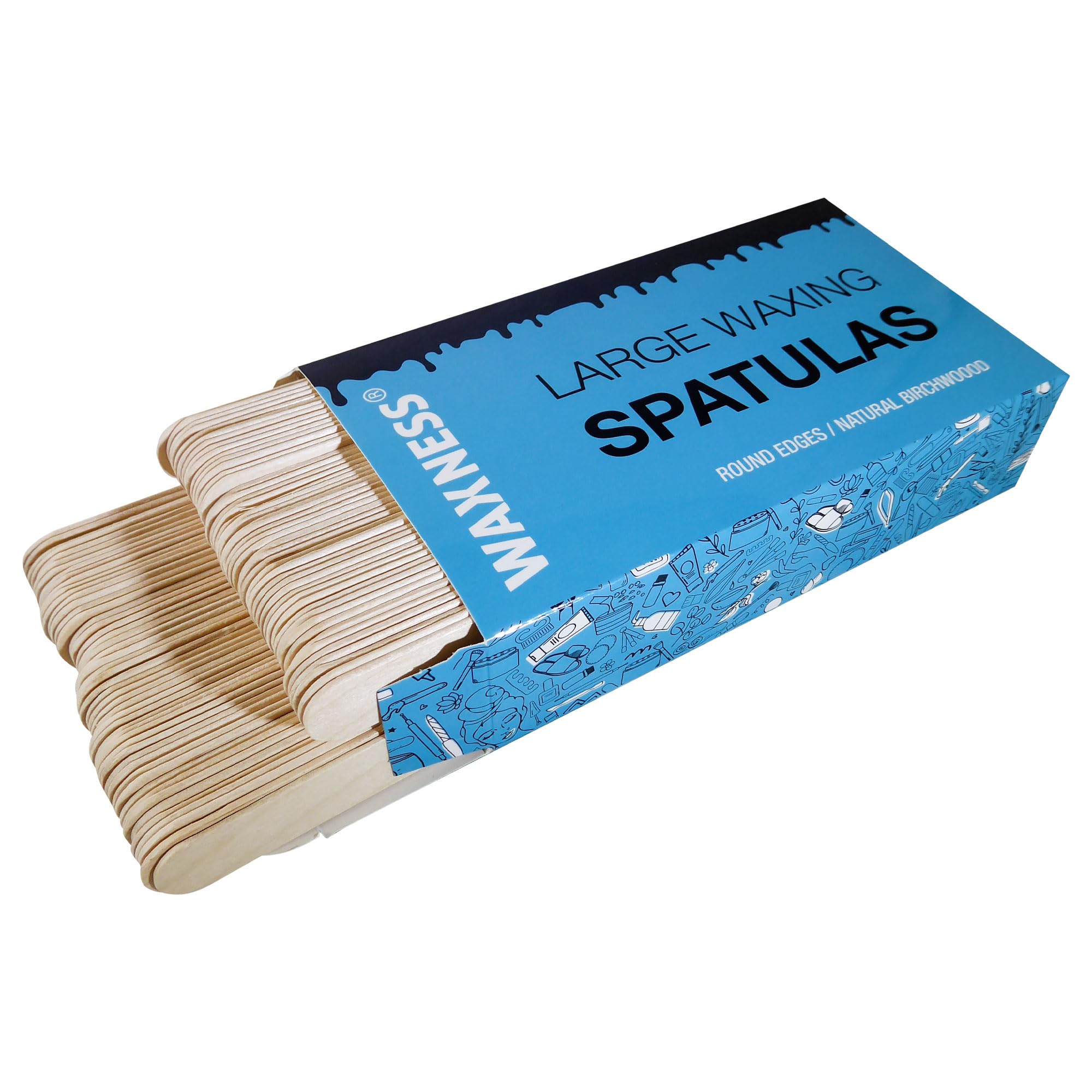 Waxness Wax Necessities Extra Polished Birchwood Rounded Body Wax Spatulas Applicators 100 Pack