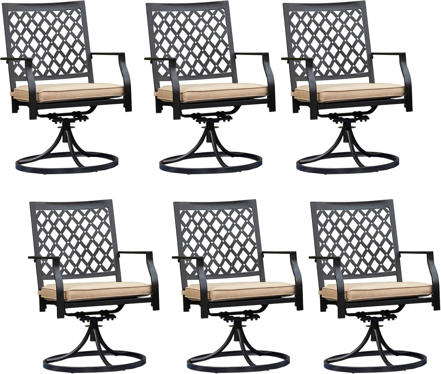 LOKATSE HOME Patio Swivel Set of 6 Dining Chair Metal Bistro Set with Cushion, 6Pcs, Beige
