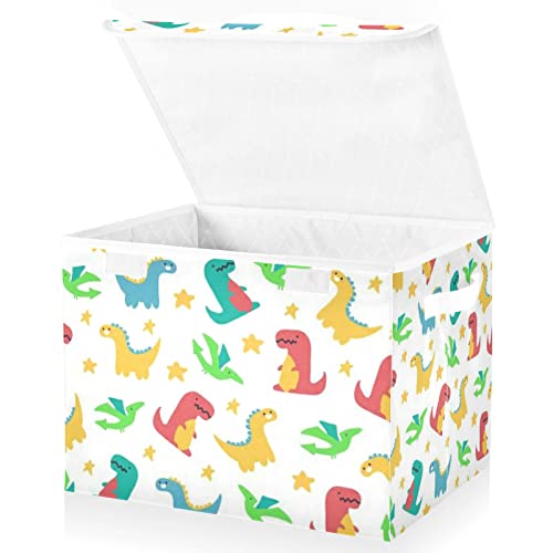 Dinosaurs Storage Bins with Lids for Organizing Lidded Home Storage Bins with Handles Oxford Cloth Storage Cube Box for Room