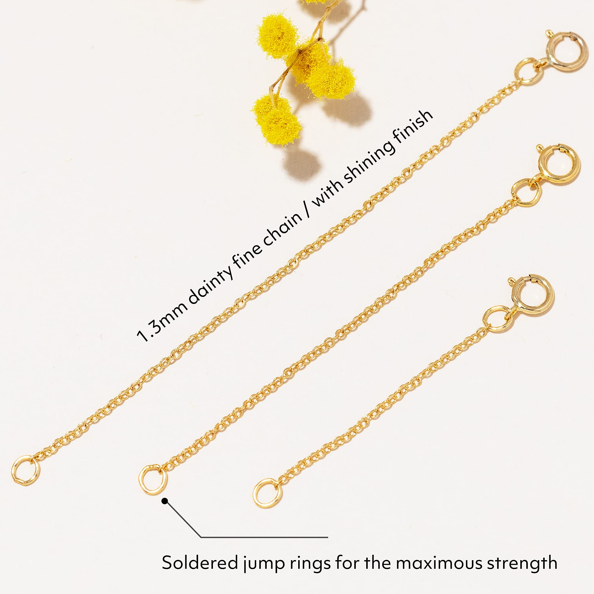 BENIQUE 14K Gold Filled Necklace Extender - Fine Chain, Durable Strong Removable, Made in USA, Set of 3 (14K Gold Filled/Set 2", 3", 4")