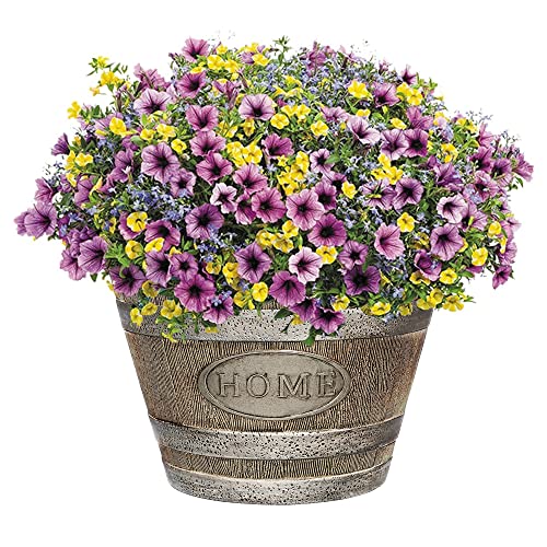 Classic Home and Garden Whiskey Plastic Resin Home Flower Pot Barrel Planter, Oak Brown, 15"