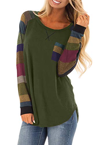 BLENCOT Womens Red Fall Tunics Shirts Color Block Full Sleeve Round Neck Soft Sweatshirts Pullover Tops Medium