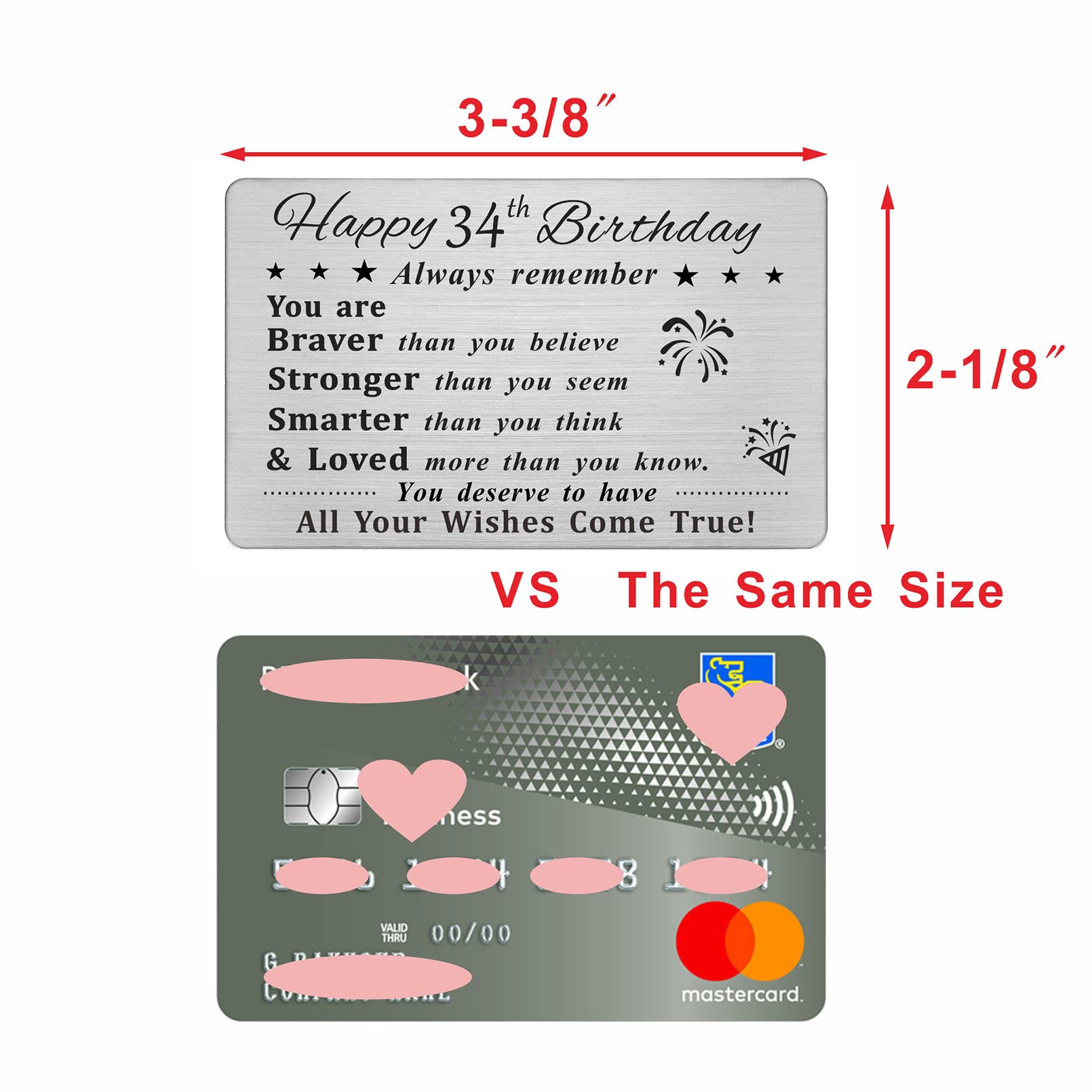 DEGASKEN Happy 34th Birthday Card - Birthday Gifts for 34 Year Old Men Women - 34th Birthday Decorations for Him Her, Permanent Engravend Wallet Card