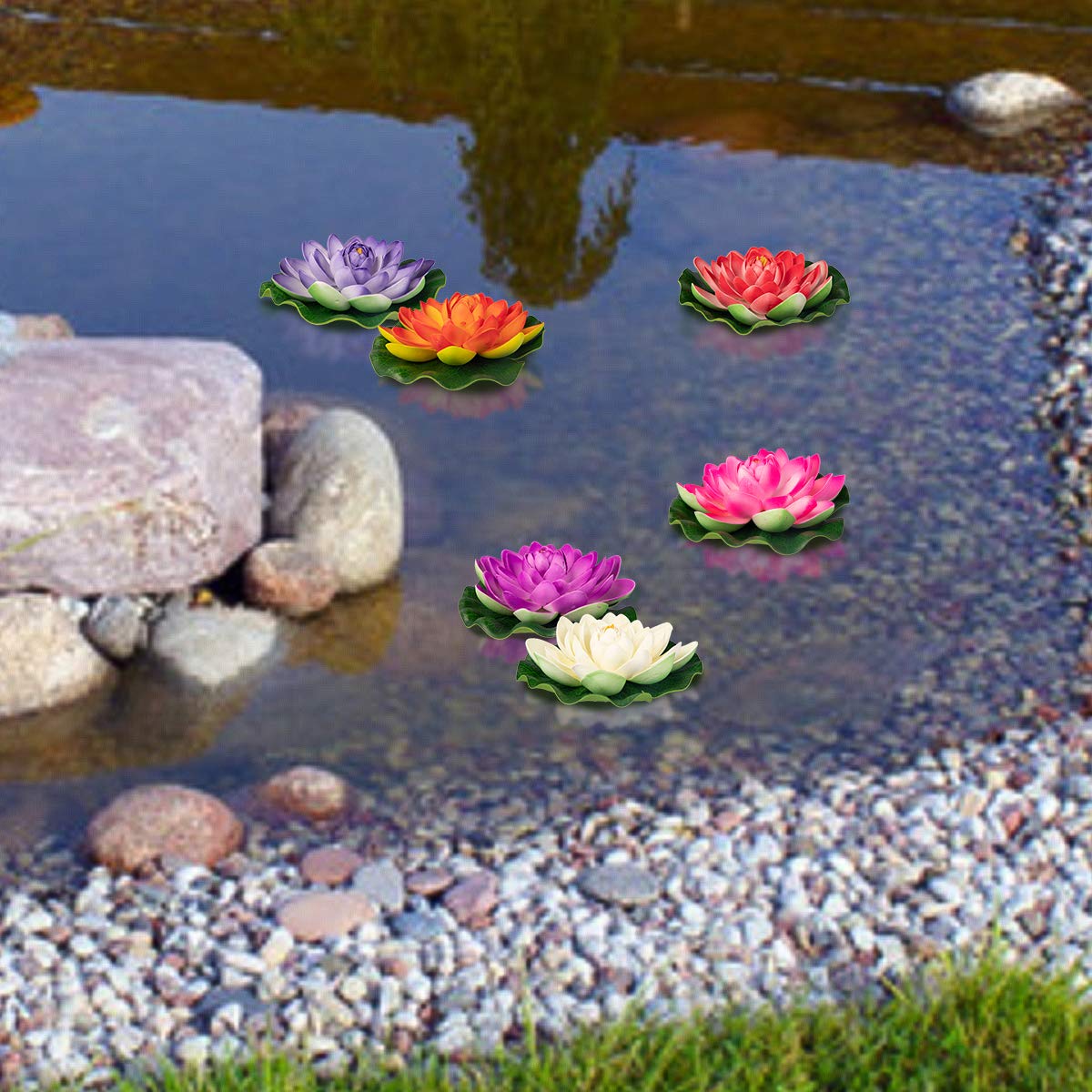 Linyida 7PCS Artificial Floating Foam Lotus Flowers,Artificial Water Lily Pads,Lotus Lilies Pad Ornaments for Patio Koi Pond Pool Aquarium Home Garden Wedding Party Holiday Event Decorations。Colorful