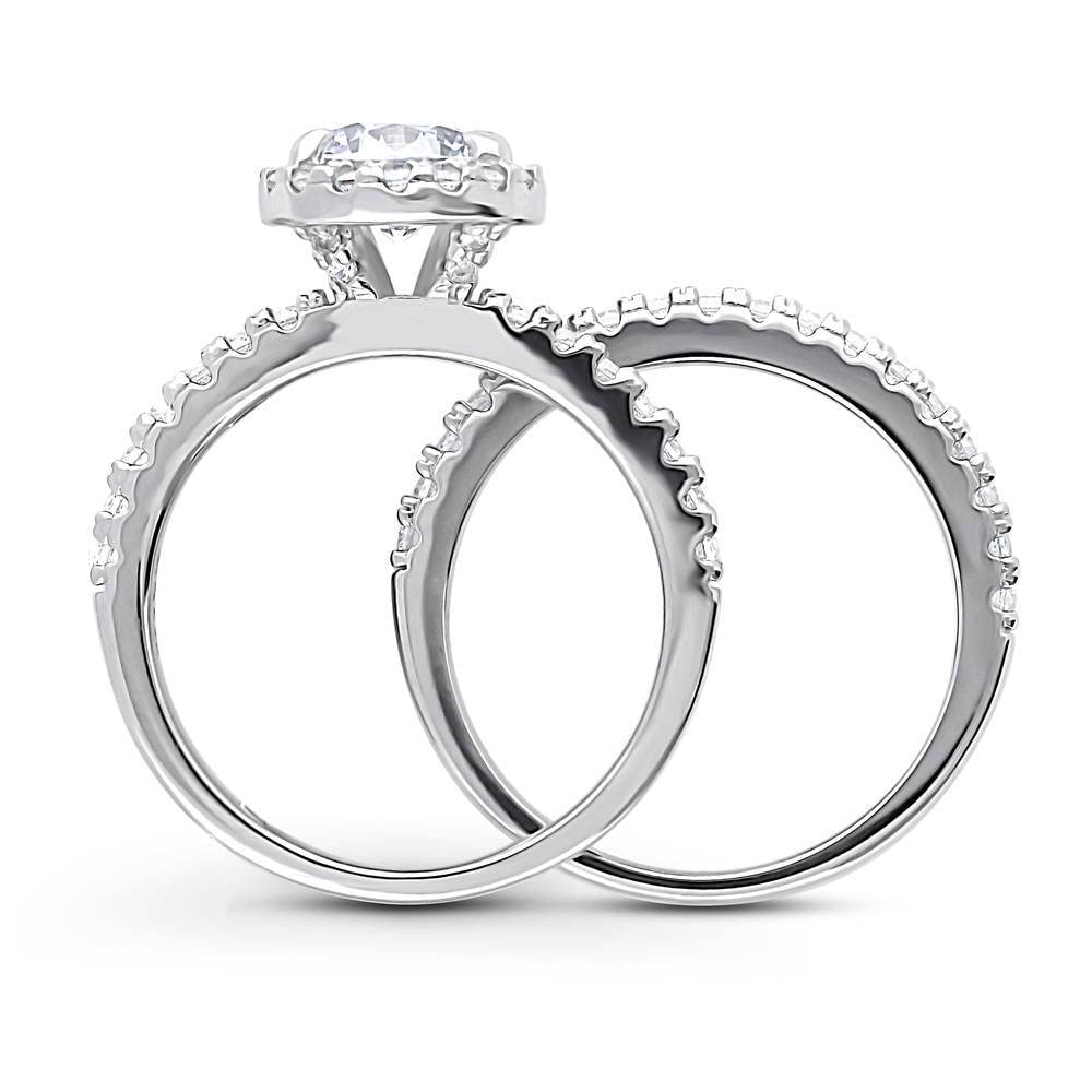 BERRICLE Sterling Silver Halo Wedding Engagement Rings Round Cubic Zirconia CZ Ring Set for Women, Rhodium Plated Size 7