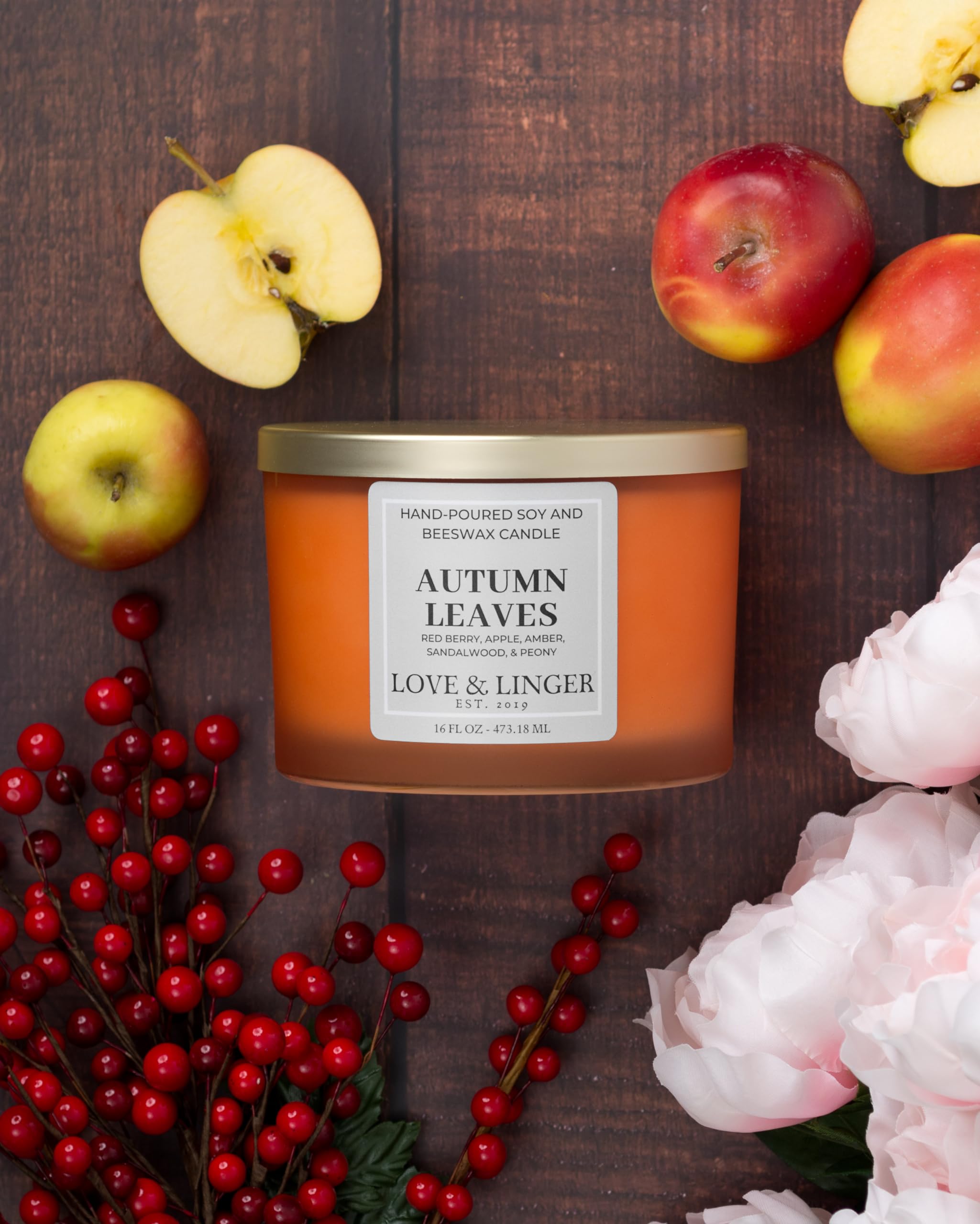 Autumn Leaves Candle | Fall Candles | Luxury Soy & Beeswax Candles for Home | 16 oz. Large Jar 3 Wick Candle | Thanksgiving Candle | Fall Scented Candle | Autumn Candles