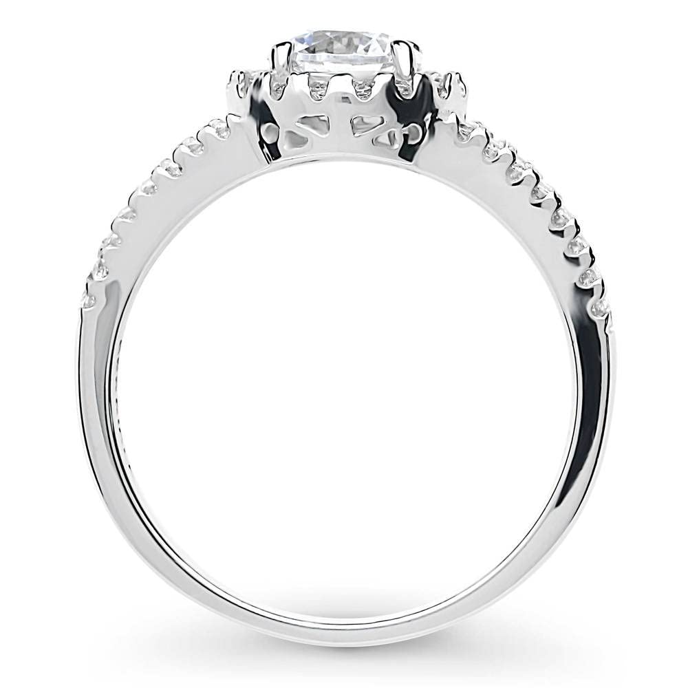 BERRICLE Sterling Silver Halo Wedding Engagement Rings Round Cubic Zirconia CZ Promise Split Shank Ring for Women, Rhodium Plated Size 7