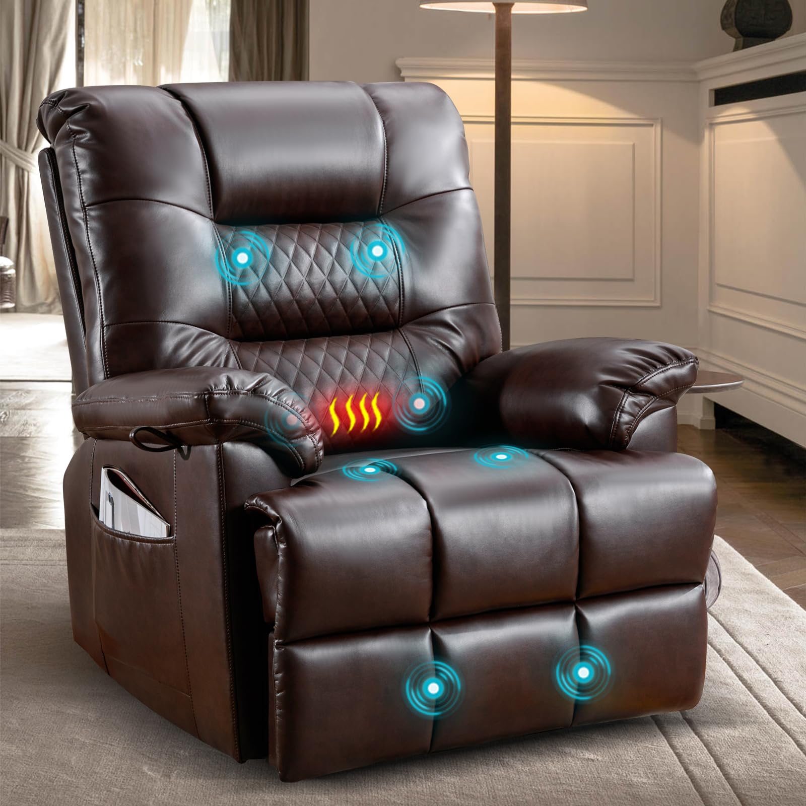 BAIJIAWEI B Power Lift Recliner Chair, PU Leather Electric Recliner with Vibration Massage & Heat Function, Heavy Duty Recliner with Remote Control, 3 Positions, USB Port