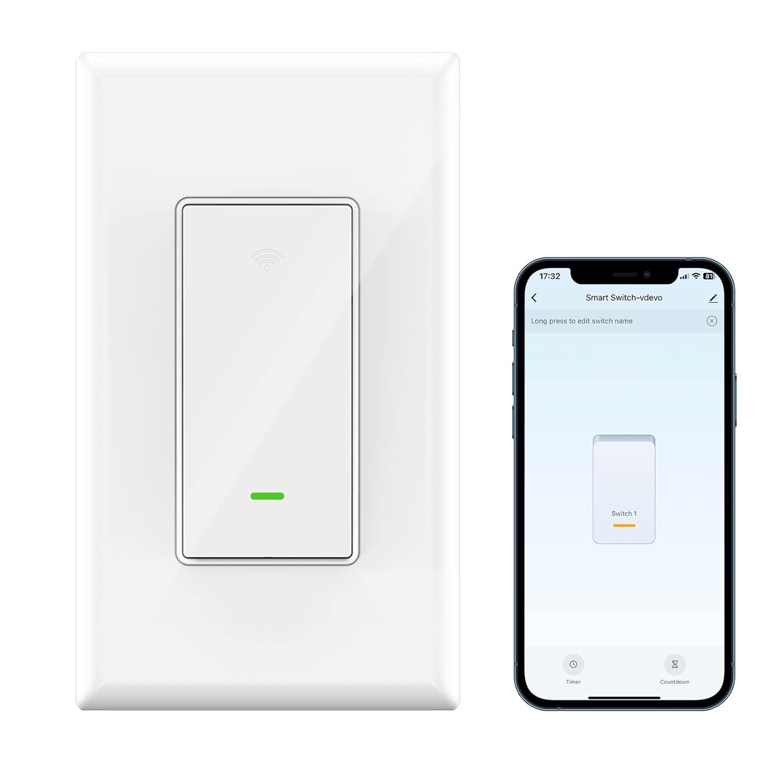 GHome Smart Light Switch Wi-Fi Smart Switch Works with Alexa and Google Home, 2.4Ghz WiFi Only, Single-Pole, Neutral Wire Required,UL Certified, 1 Pack