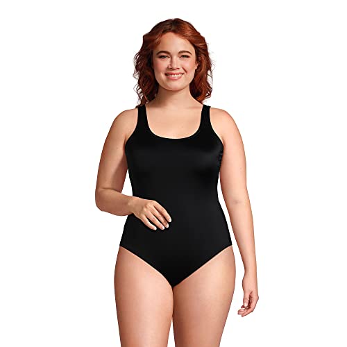 Lands' End Womens Chlorine Resistant High Leg Tugless Tank Soft Cup One Piece Swimsuit Black Regular 12
