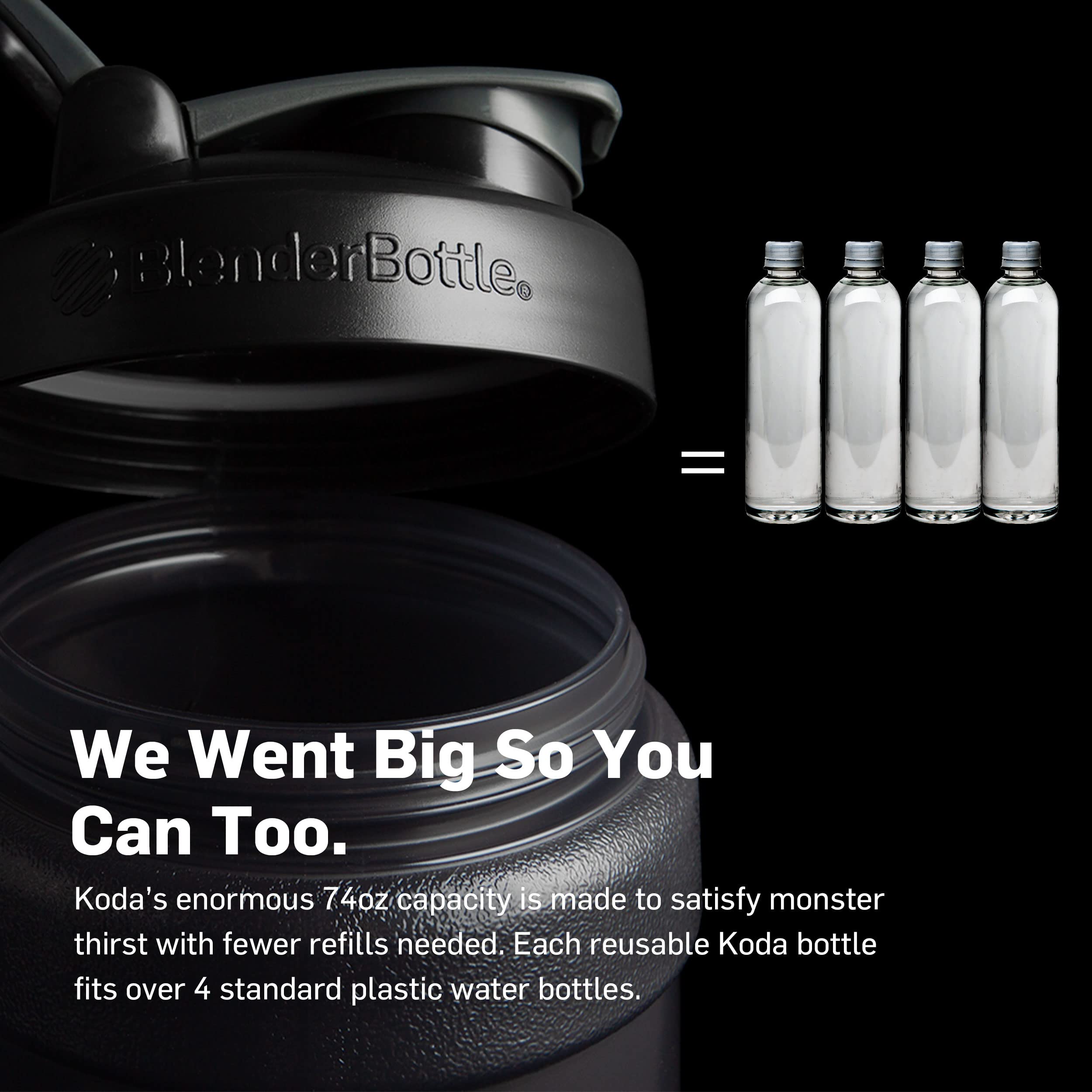 BlenderBottle Half Gallon Water Bottle, Koda Large Water Jug, 74-Oz, Black, 2.2-Liter