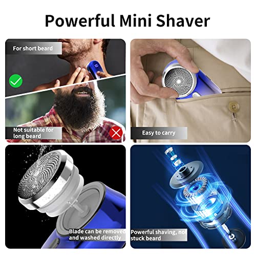 Electric Razor for Men, IEVEI 2023 Upgrade Mini Portable Electric Shaver Wet and Dry Mens Razor USB Rechargeable, Easy One-Button Use for Home, Car, Travel (Blue)