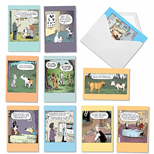 NobleWorks - 10 Assorted Happy Birthday Cards - Funny Bday Greeting Cards with Cartoons, Bulk Boxed Notecard Set - Dog Days A2665BDG