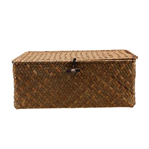 Esoes Wicker Storage Basket Woven Rattan Storage Box With Lids Seagrass Laundry Baskets Makeup Organizer For Bathroom, Living Room, Kitchen (L)