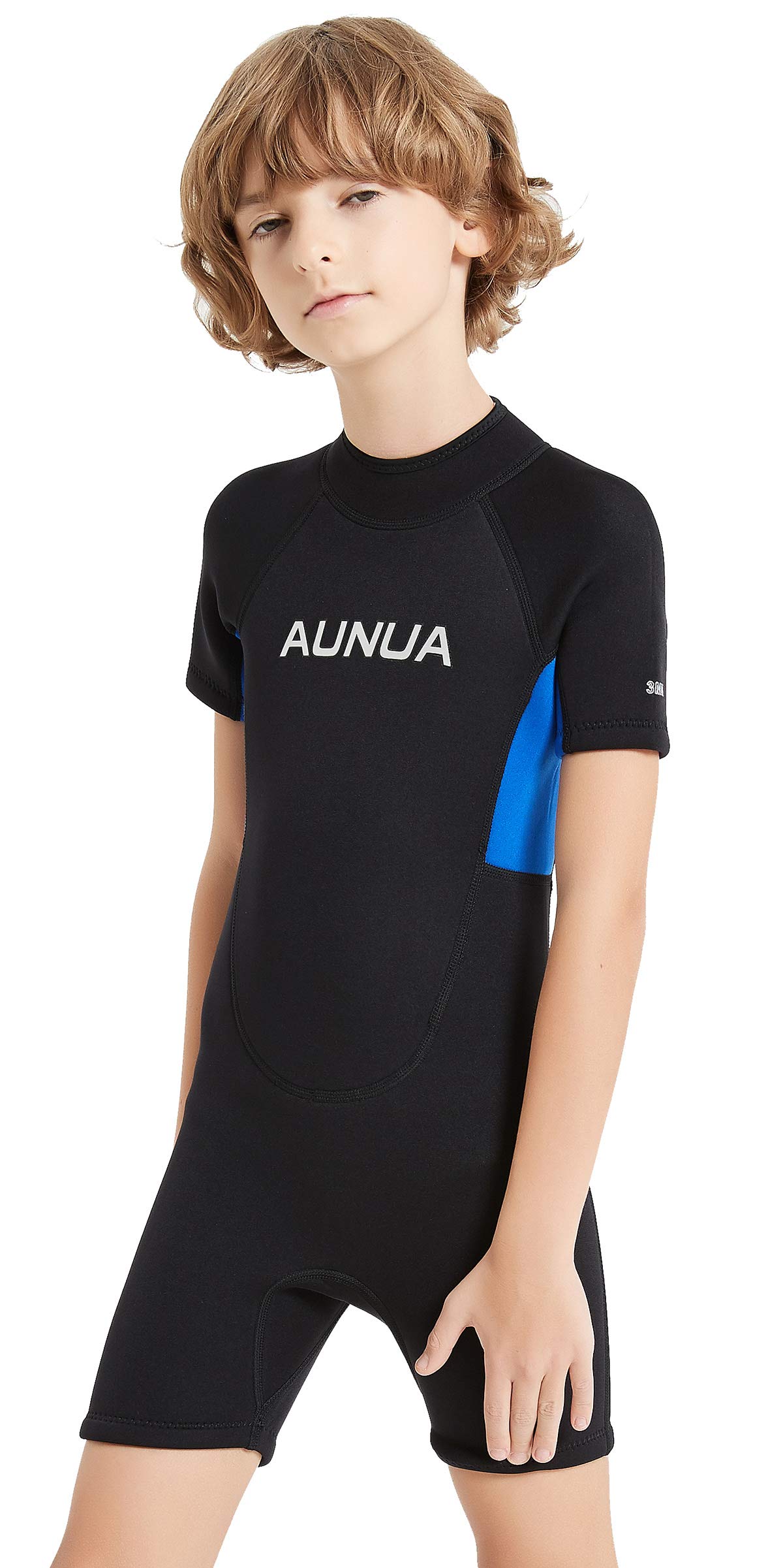 Aunua Children's 3mm Youth Swimming Suit Shorty Wetsuits Neoprene for Kids Keep Warm(7035 BlackBlue 6)