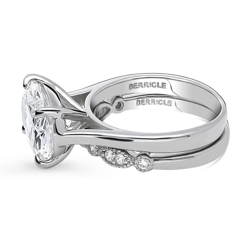 BERRICLE Sterling Silver East-West Wedding Engagement Rings Cubic Zirconia CZ Solitaire Ring Set for Women, Rhodium Plated Size 8