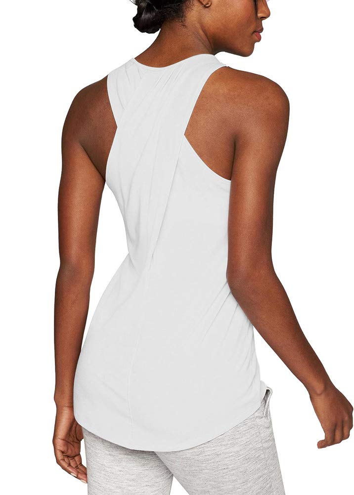 Bestisun Flowy Racerback Sports Workout Tank Top Excercise Muscle Workout Shirts Athletic Wear White S