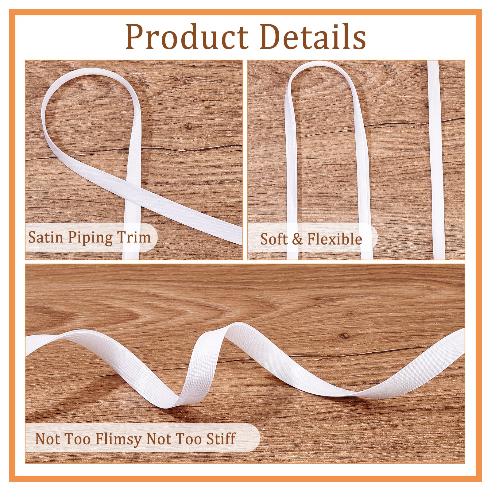 BENECREAT 13.5 Yard Satin Bias Tape 3/8 Inch Double Fold Satin Binding Bias Ribbon for Cheongsam Decoration, Clothing Seaming Piping, White