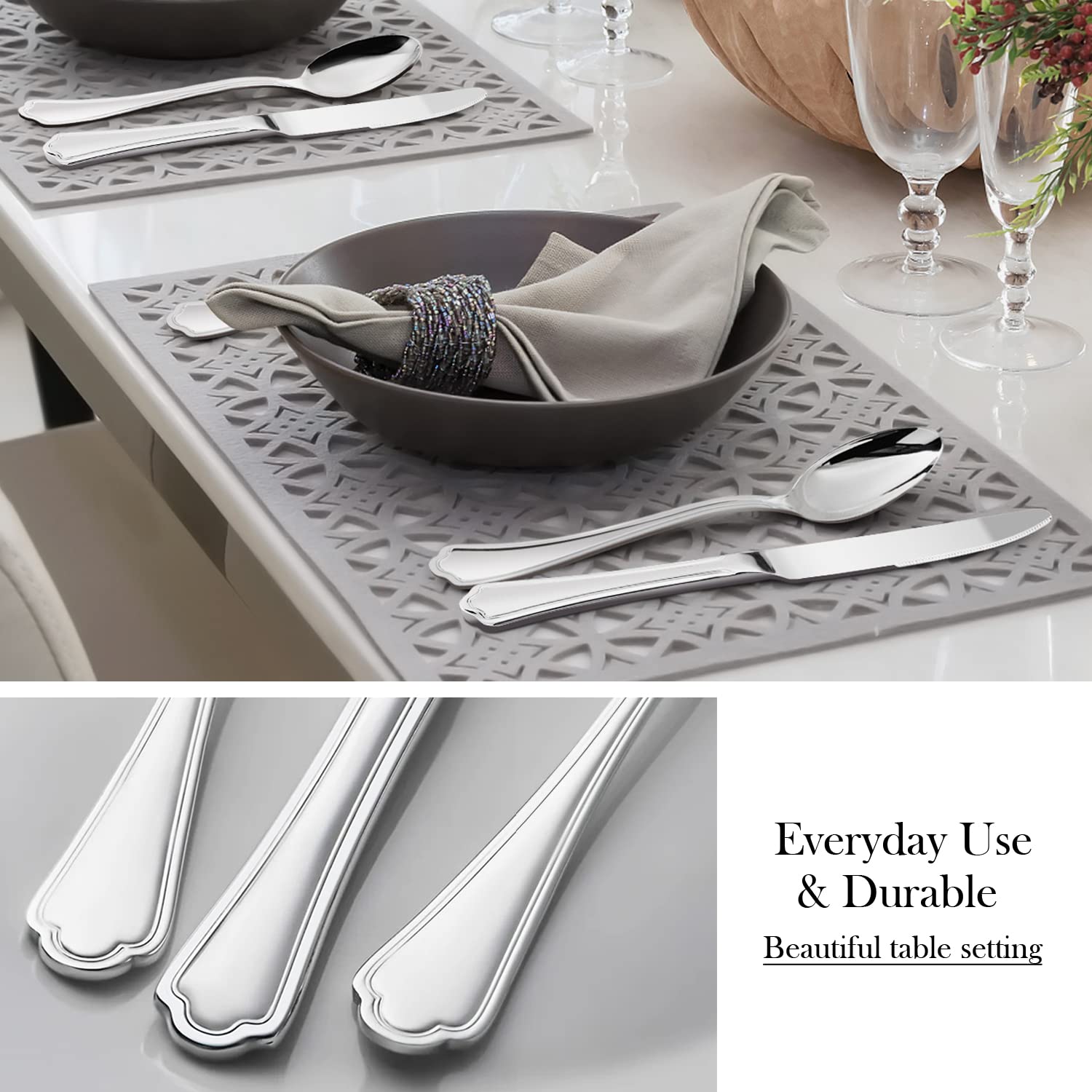 HaWare 60-Piece Silverware Set for 12, Stainless Steel Flatware Cutlery Eating Utensils, Modern Design with Crown Edges for Home Kitchen Hotel, with Knives Forks Spoons, Dishwasher Safe
