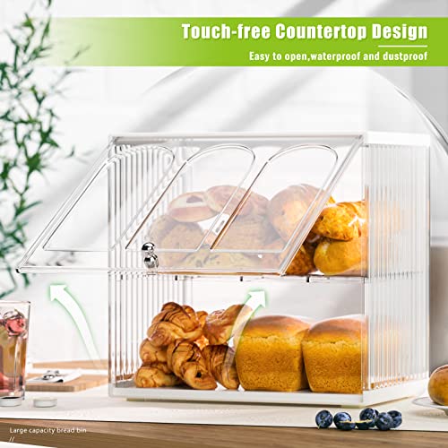 Double Layer Bread Box for Kitchen Countertop, Clear Bread Container, Large Bread Storage, Bread Boxes for Kitchen Counter