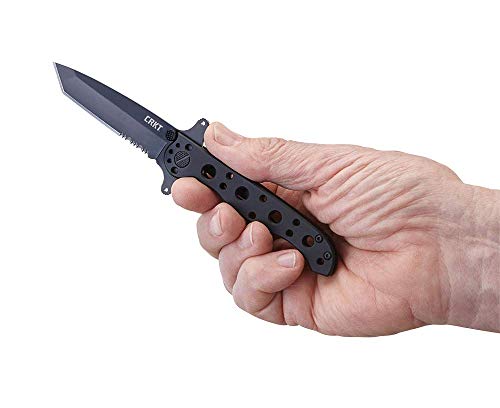CRKT M16-10KSF EDC Folding Pocket Knife: Special Forces Everyday Carry, Black Serrated Edge Blade, Tanto, Frame Lock, Dual Hilt, Stainless Steel Handle, Reversible Pocket Clip