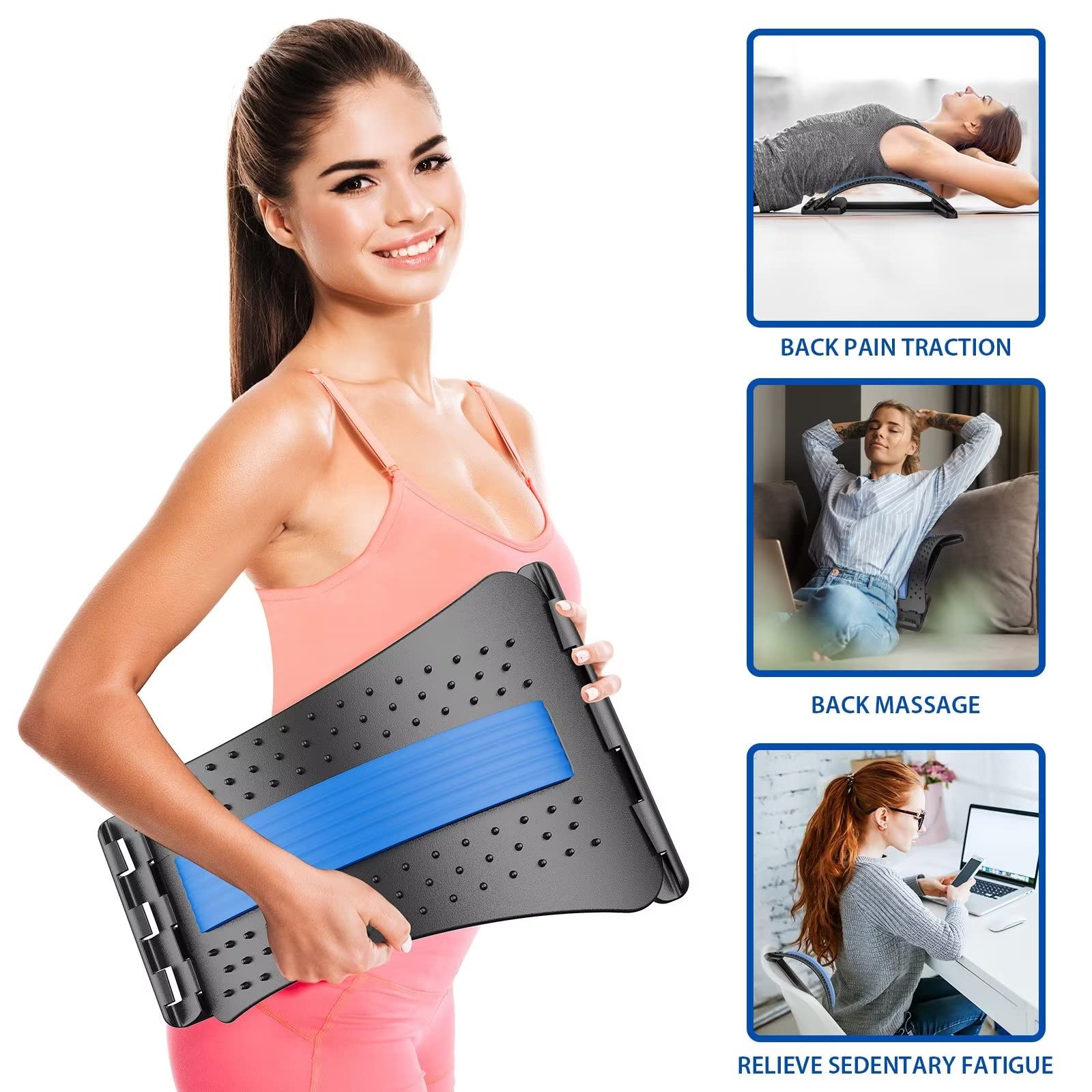 Back Stretcher for Pain Relief, Spine Deck with 3 Adjustable Settings, Back Cracker Device, Upper & Lower Back Pain Relief Stretcher for Spinal Decompression, Spine Aligner with Massager