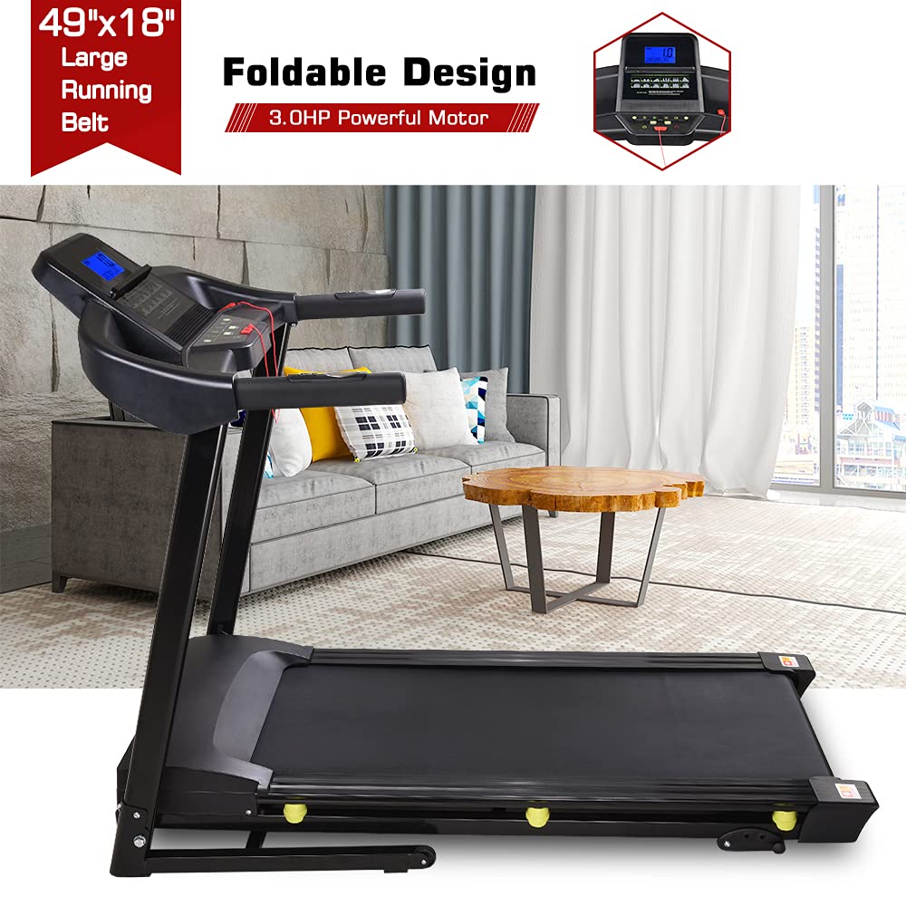 AW Folding Electric 3.0 HP Treadmill Walking Jogging Running Portable Exercise Fitness Machine Cardio for Home Office Gym Exercise Apartment/Basement Workout, Black