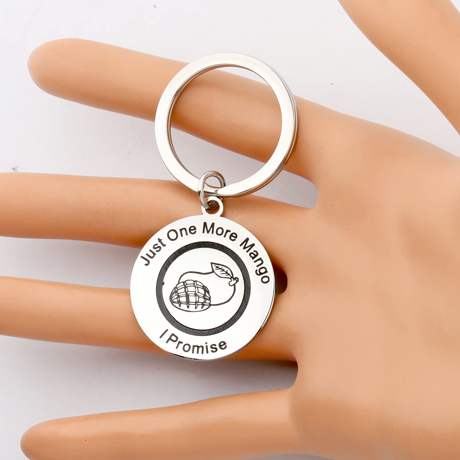 BEKECH Mango Lovers Gift Just One More Mango I Promise Keychain Gift for Tropical Fruit Lovers Summer Fruit Lovers (silver)