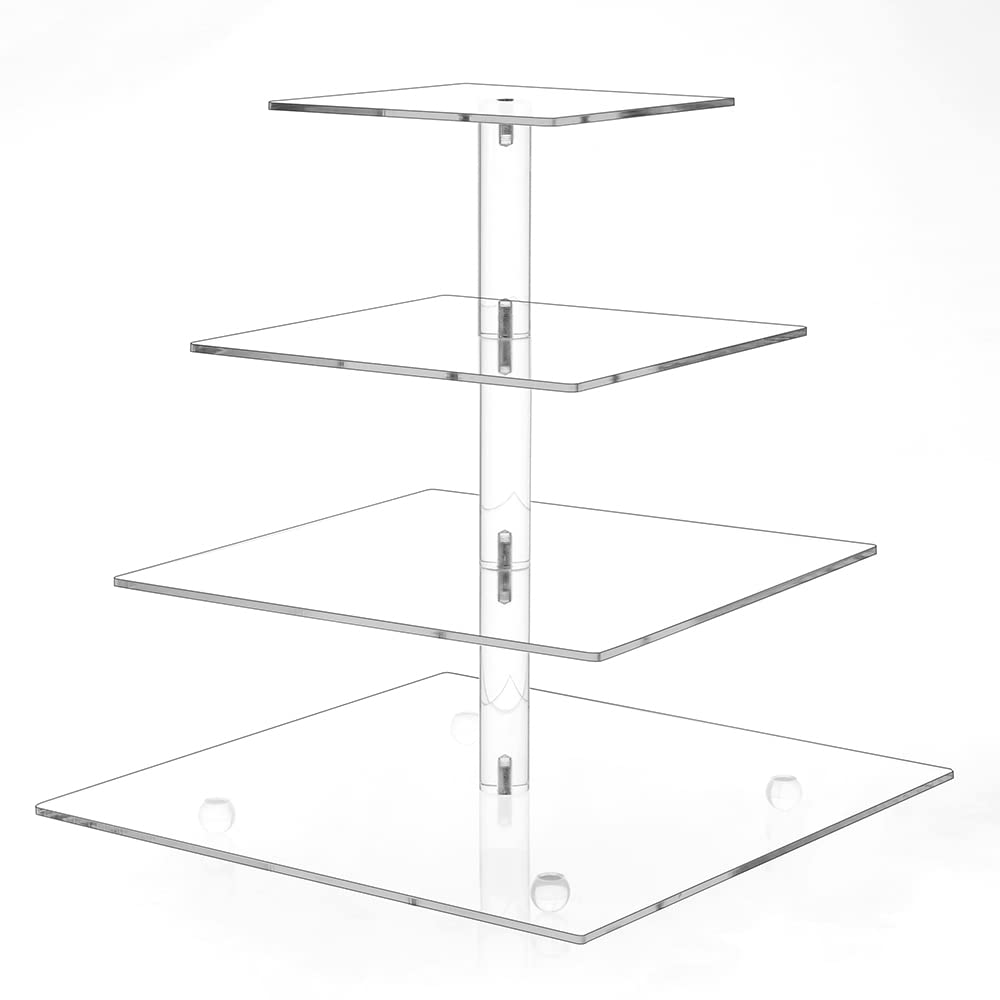 Clay Tonic 4 Tiered Square Acrylic Glass Premium Cupcake Holder-Cake Stand-Cupcake Stand-Dessert Stand-Tea Party Serving Platter (Square)