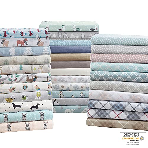 Sleep Philosophy True North Cozy Flannel Warm 100% Cotton Sheet - Novelty Print Animals Stars Cute Ultra Soft Cold Weather Bedding Set, Twin, Ivory Solid 3 Piece