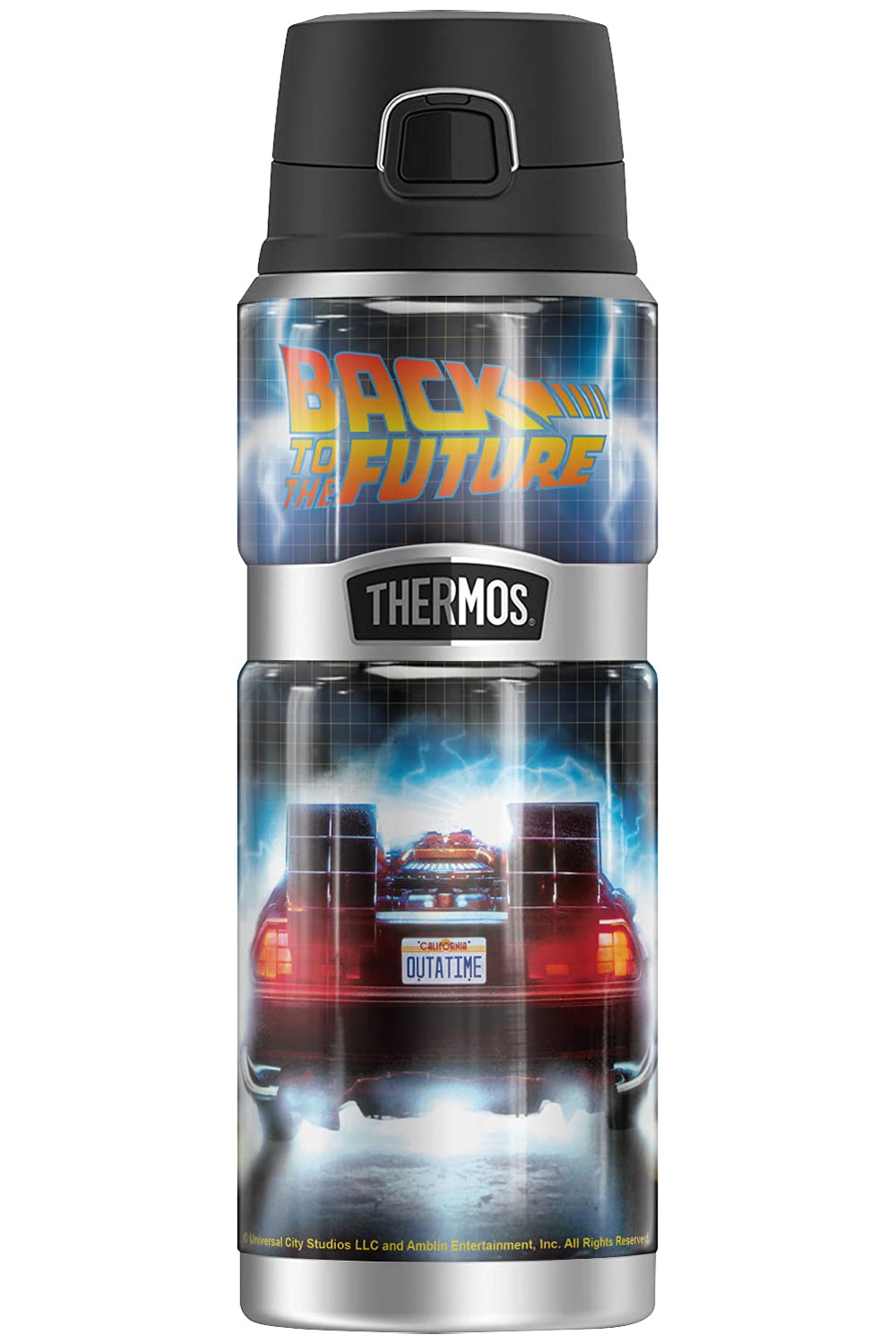 Back To The Future Delorian Flames And Lightning THERMOS STAINLESS KING Stainless Steel Drink Bottle, Vacuum insulated & Double Wall, 24oz