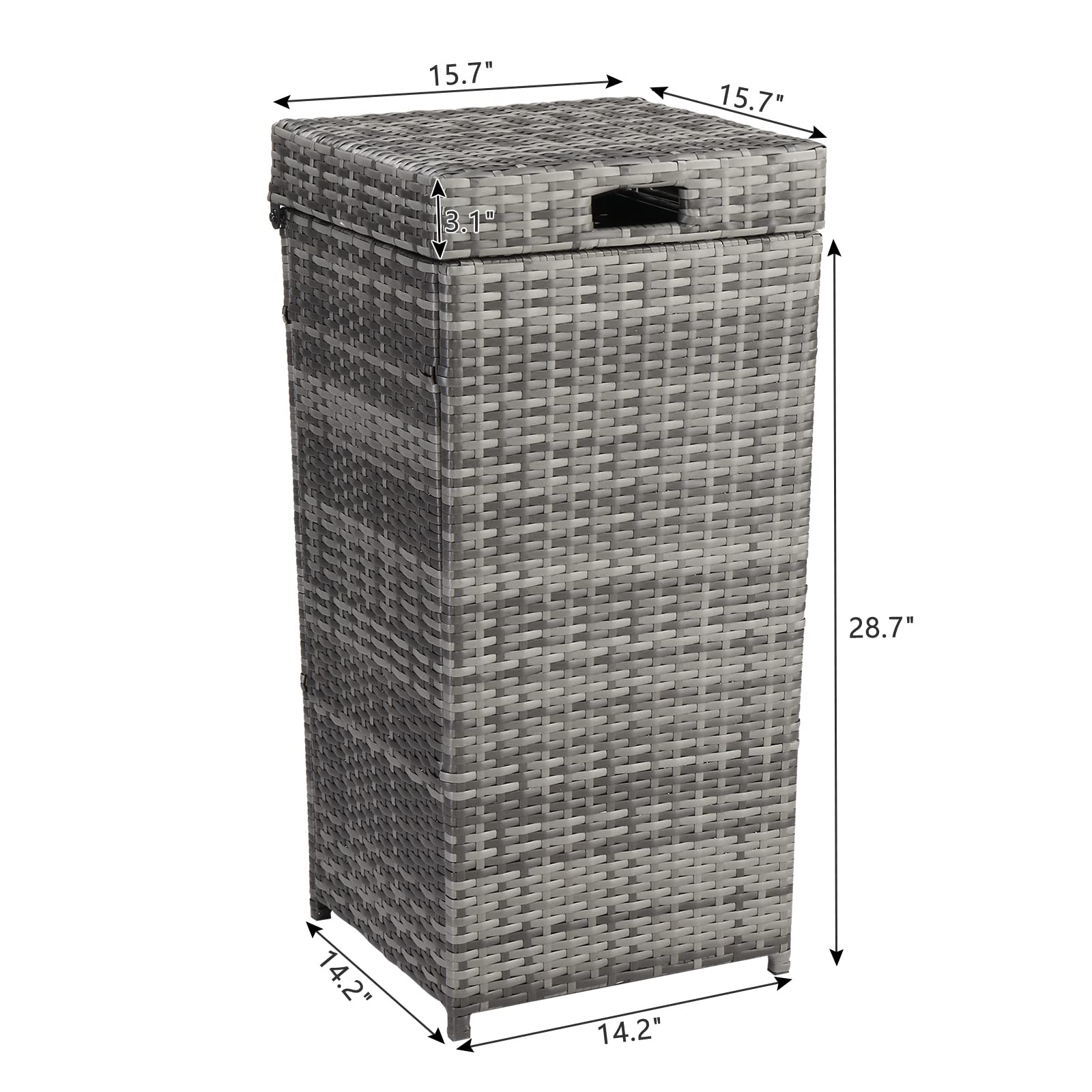 czczgx 26.7 Gallon Outdoor Wicker Trash Bin Rattan Patio Waste Basket with Lid, Wicker Recycling Basket Patio Trash Can for Backyard, Deck, Poolside (Gray)