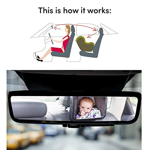 BLIP Baby Car Mirror for Rear Facing Back Seat, X-Large, Clear Shatterproof Acrylic with 360° Multi-Directional Tilting and Viewing, Infant Safe Adjustable Headrest Straps