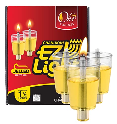 Ohr Candles E-Z Light 44 Jelled Olive Oil Chanukah Candles Jelled Prefilled Olive Oil (1.5 Hour)