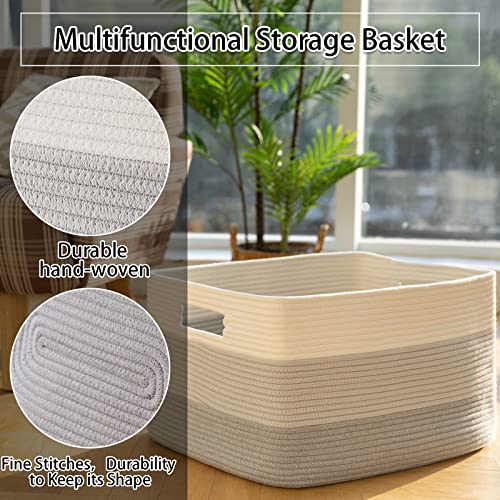 OIAHOMY Cotton Rope Basket 71L - Blanket Basket Living Room,Kids Woven Basket with Handle, Nursery Storage Basket,Baby and doy Toy Baskets Bin, Gradient Grey
