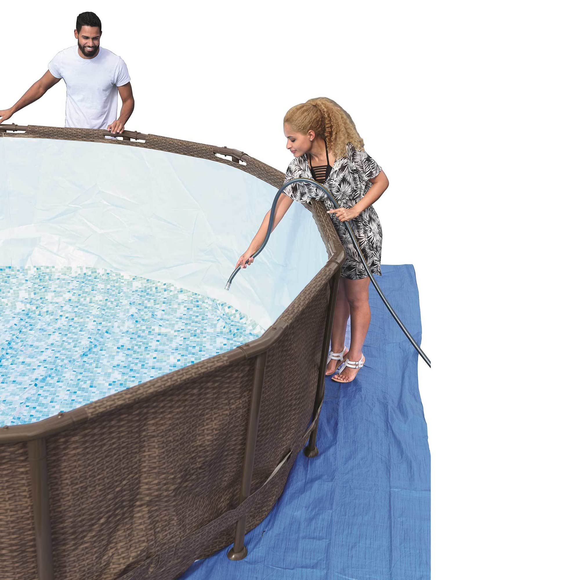 Bestway 15125 16ft x 48in Power Steel Round Frame Above Ground Pool Set & Pump