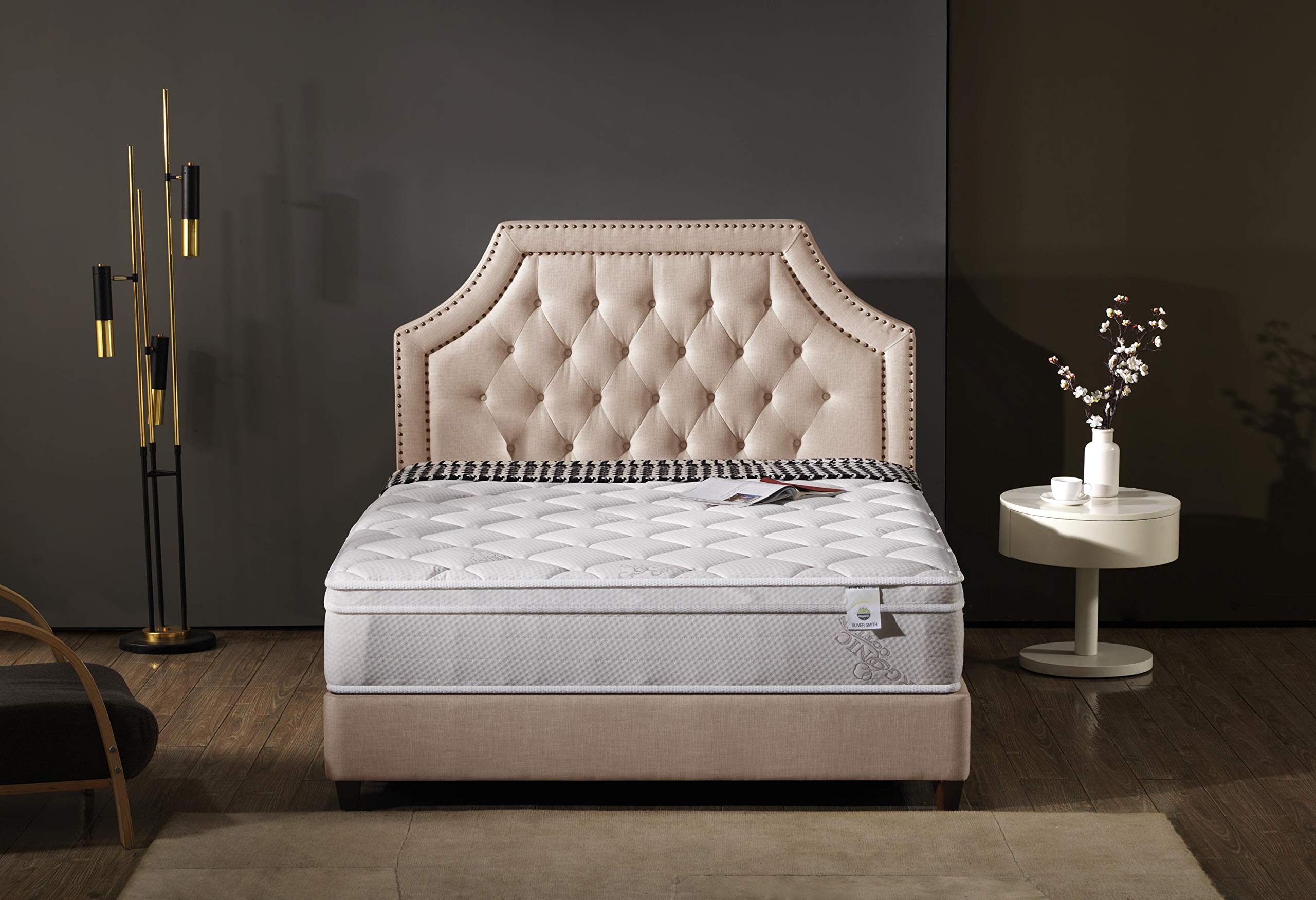 Oliver Smith - Organic Cotton - 12 Inch - Deluxe Sleep - Plush Euro Pillow Top - Cool Memory Foam & Pocket Spring Mattress - Green Foam Certified - Size - Full