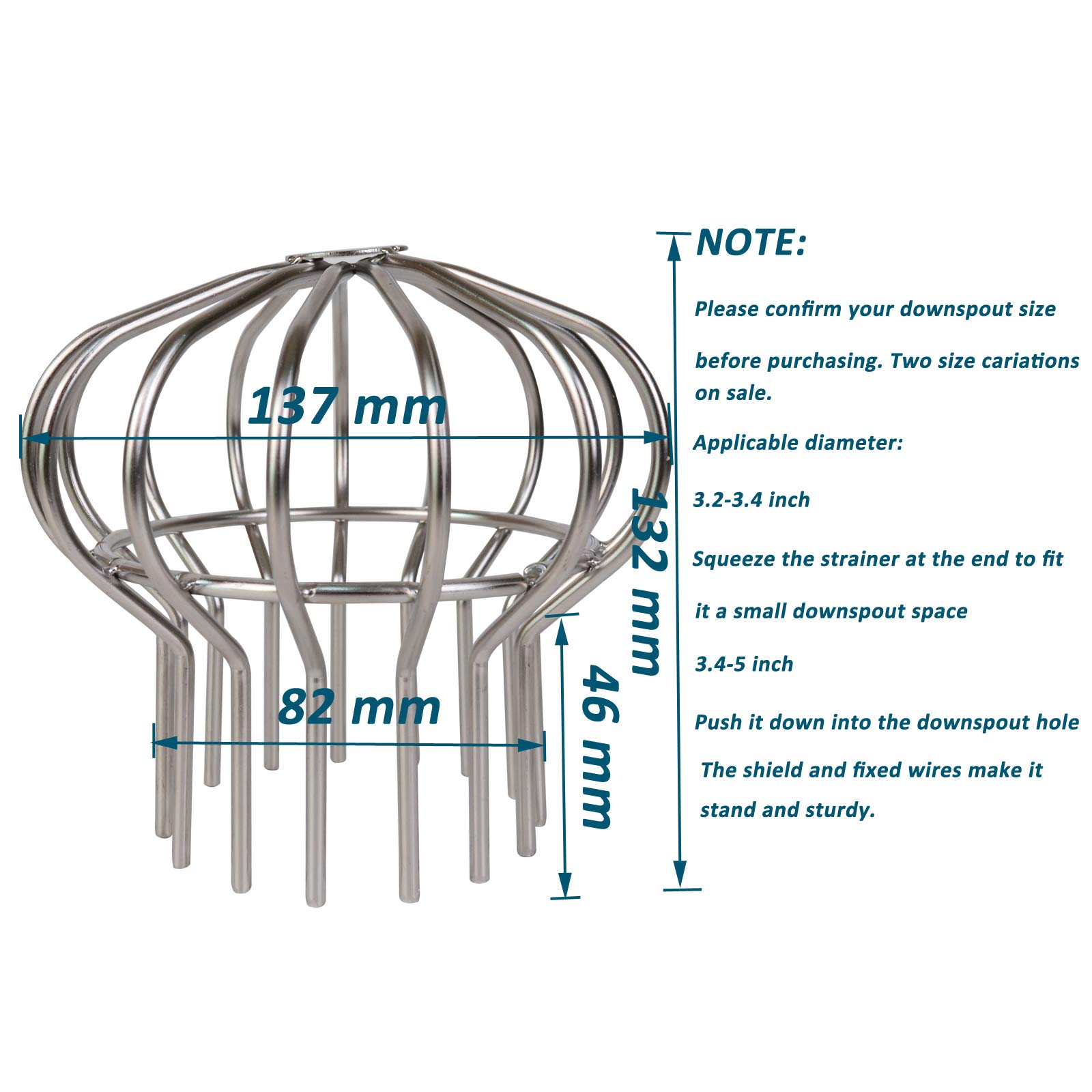 Baitaihem 304 Stainless Steel Drain Outdoor Roof Anti-Blocking Line Cap Drain Cover Gutter Protector Cleaner Gutter Cleaning Tool,4 inch