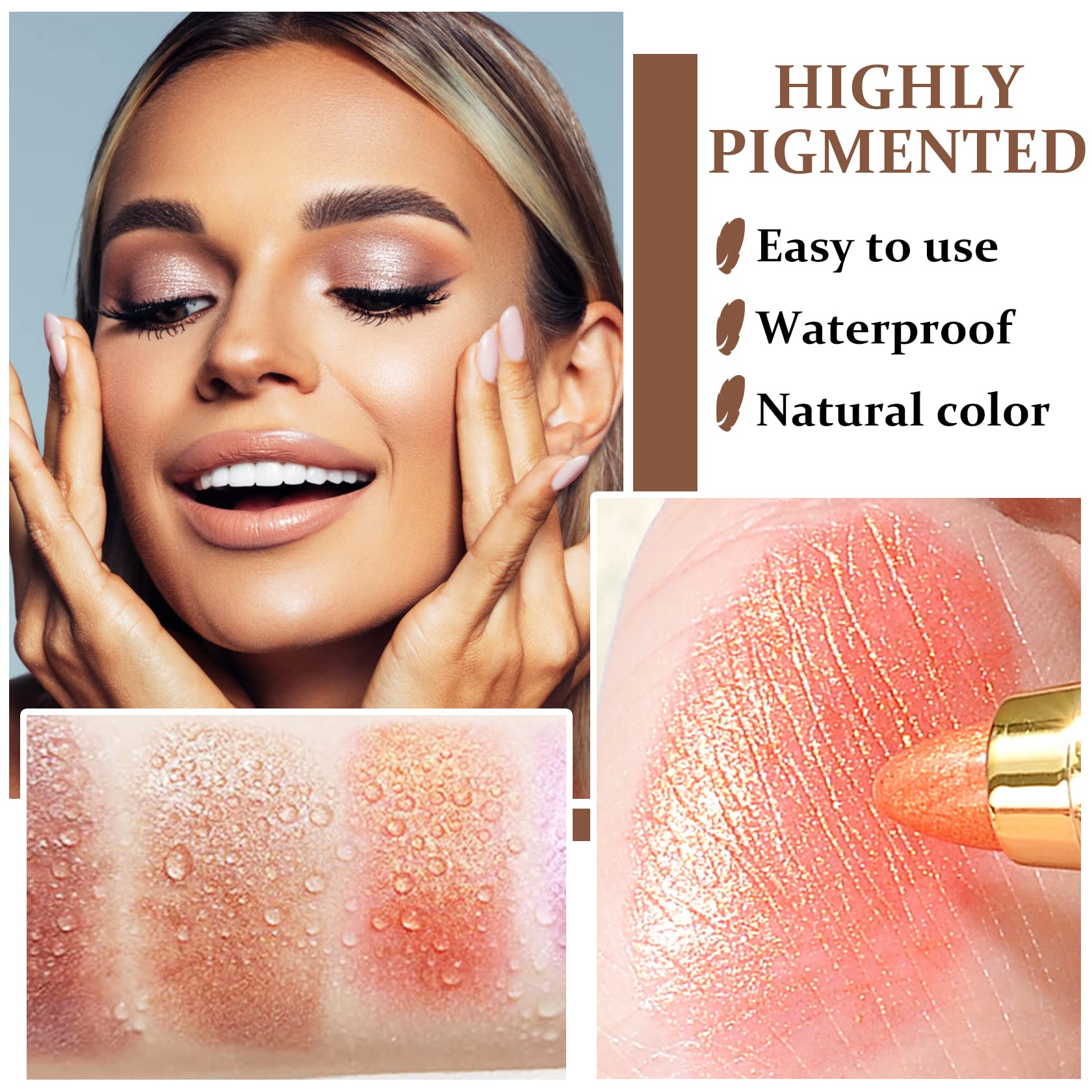 AWCCXMYM Cream Eyeshadow Stick Glitter Eyeshadow Liquid Eyeshadow Natural Soft Shimmer Eye Shadow Sticks For Eye Makeup 02#Orange Highlighter